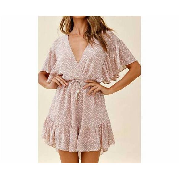 MACARON | Dresses | New Macaron Polka Dot V Neck Dress In Dusty Rose ...